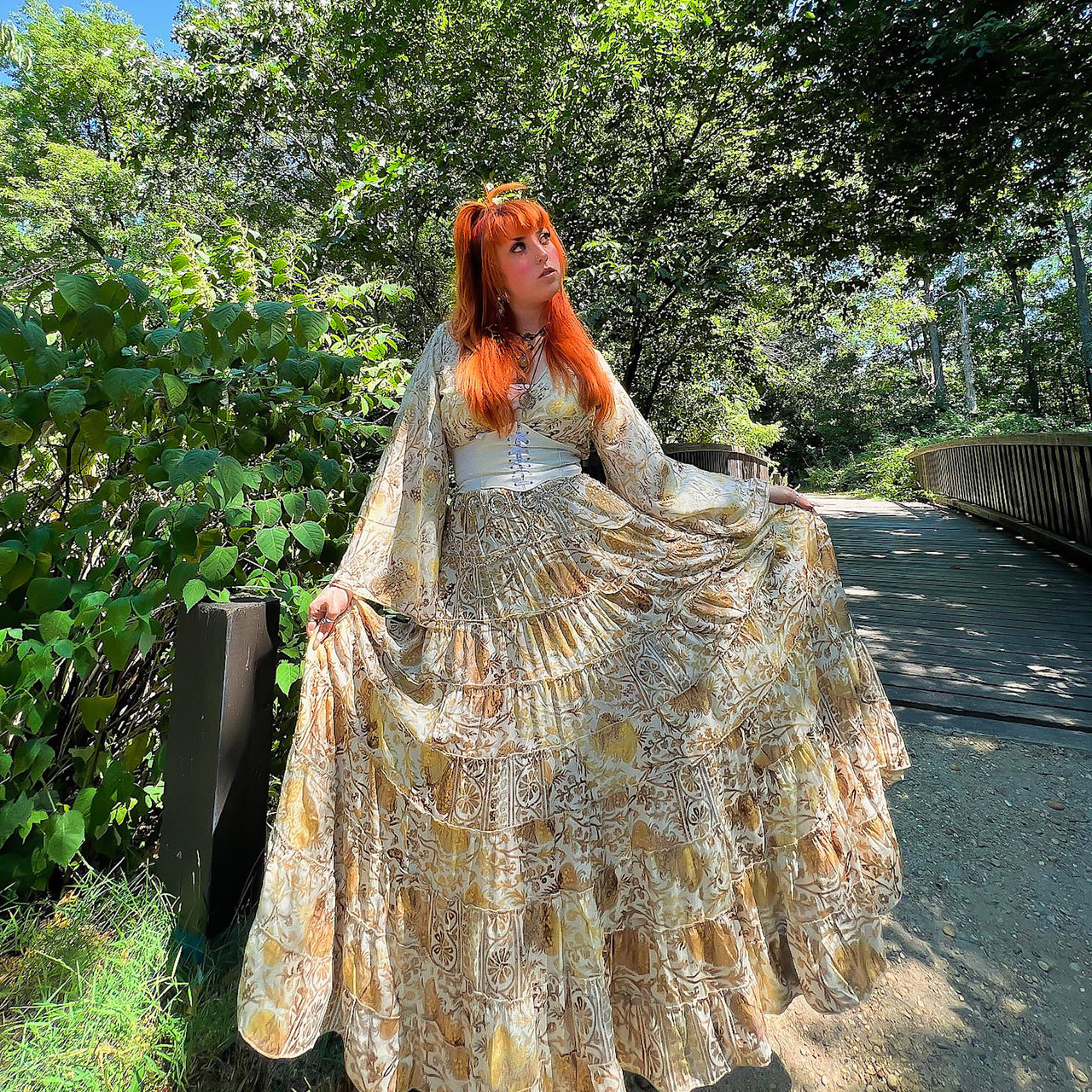 Bohemian Vintage Style Long Ruffle Skirt and Tie Top Set – karmanepalcrafts