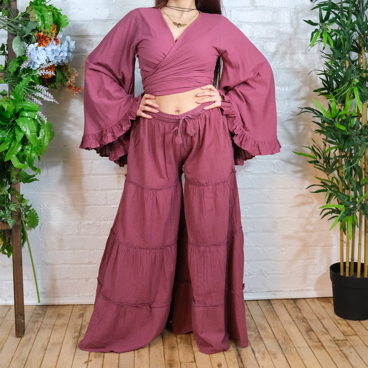 Flowy Tiered Cotton Pants with Ruffle Top – karmanepalcrafts