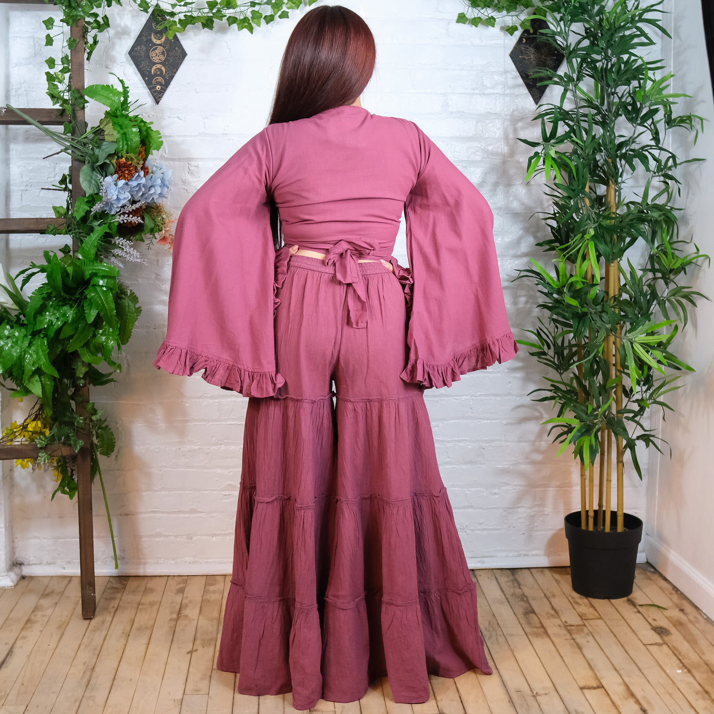 Flowy Tiered Cotton Pants with Ruffle Top – karmanepalcrafts