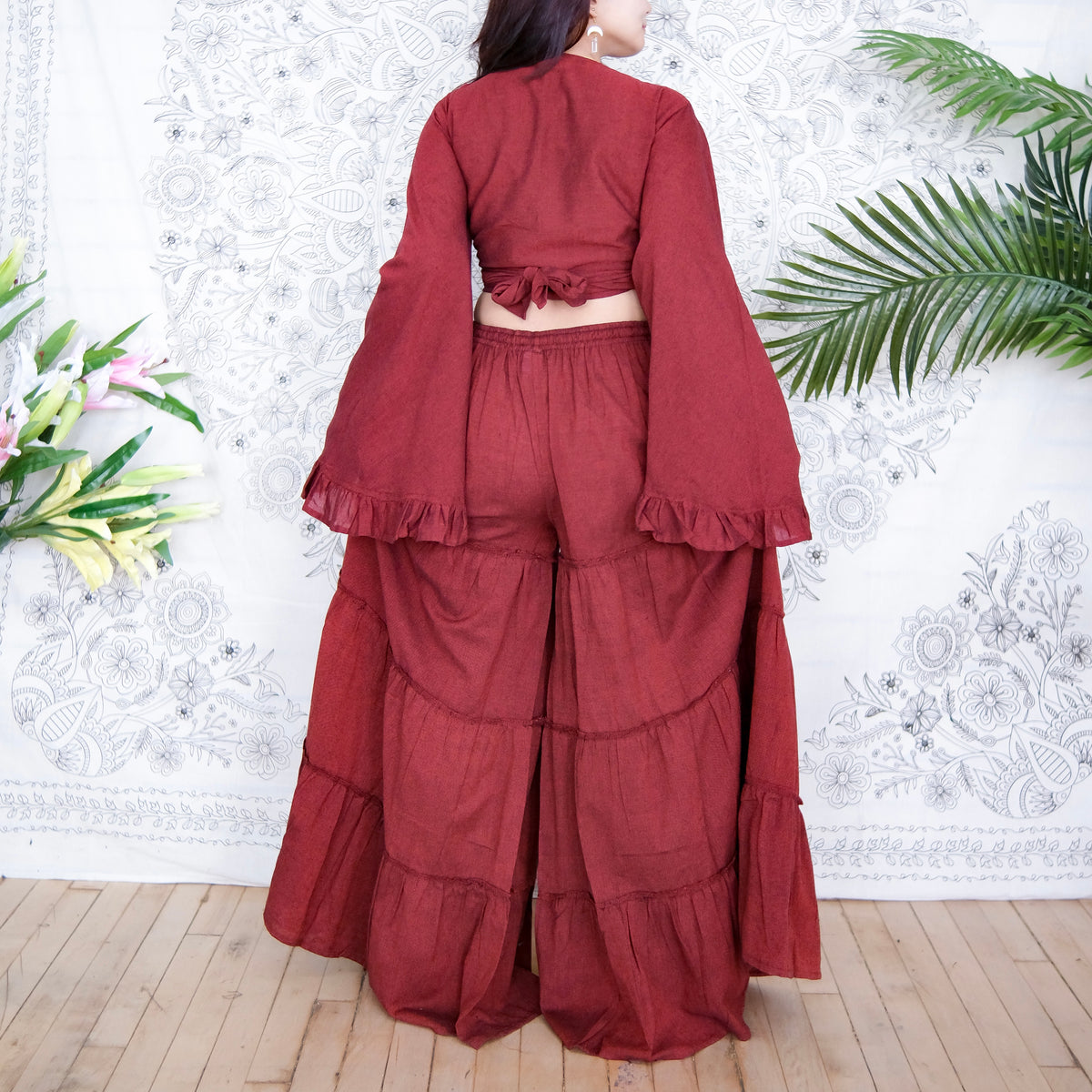 Flowy Tiered Cotton Pants with Ruffle Top – karmanepalcrafts