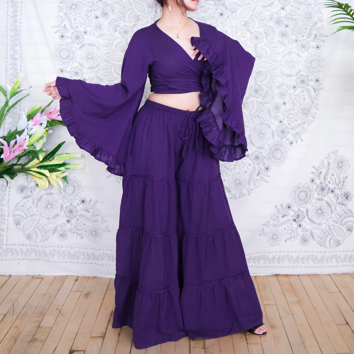 Flowy Tiered Cotton Pants with Ruffle Top – karmanepalcrafts