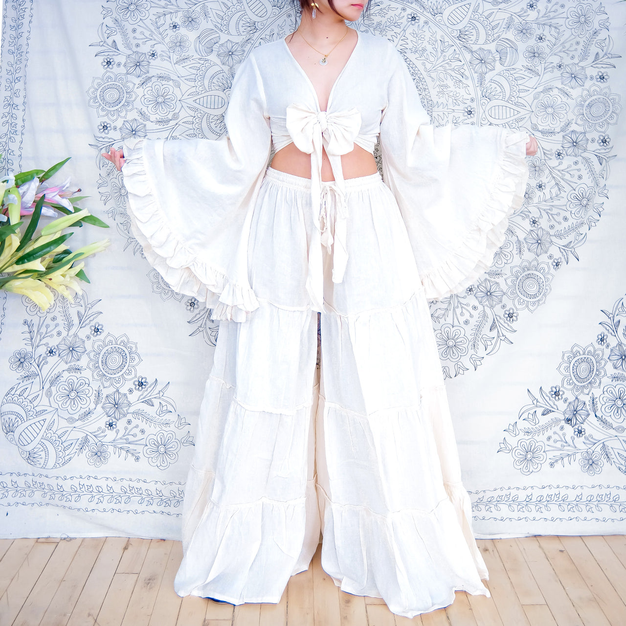 Flowy Tiered Cotton Pants with Ruffle Top – karmanepalcrafts
