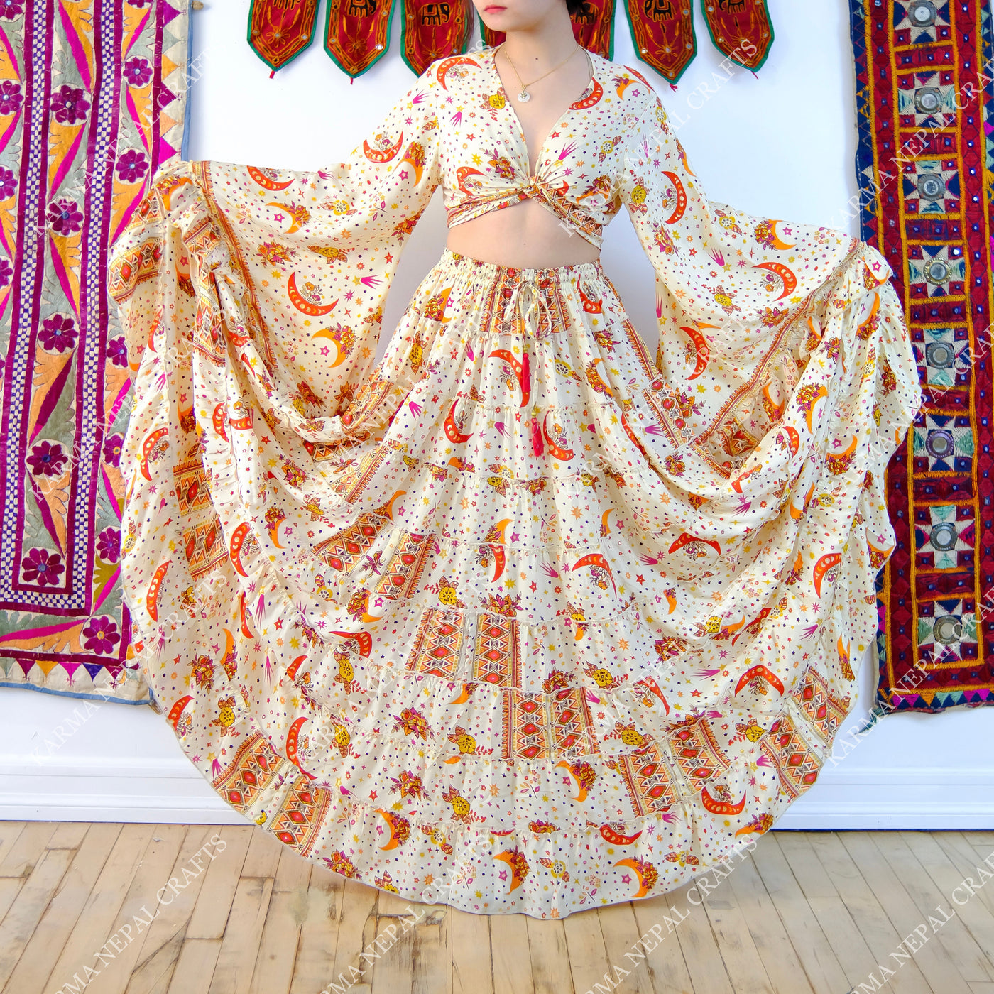 Stevie Inspired Flowy Tiered Skirt With Ruffle Top – karmanepalcrafts