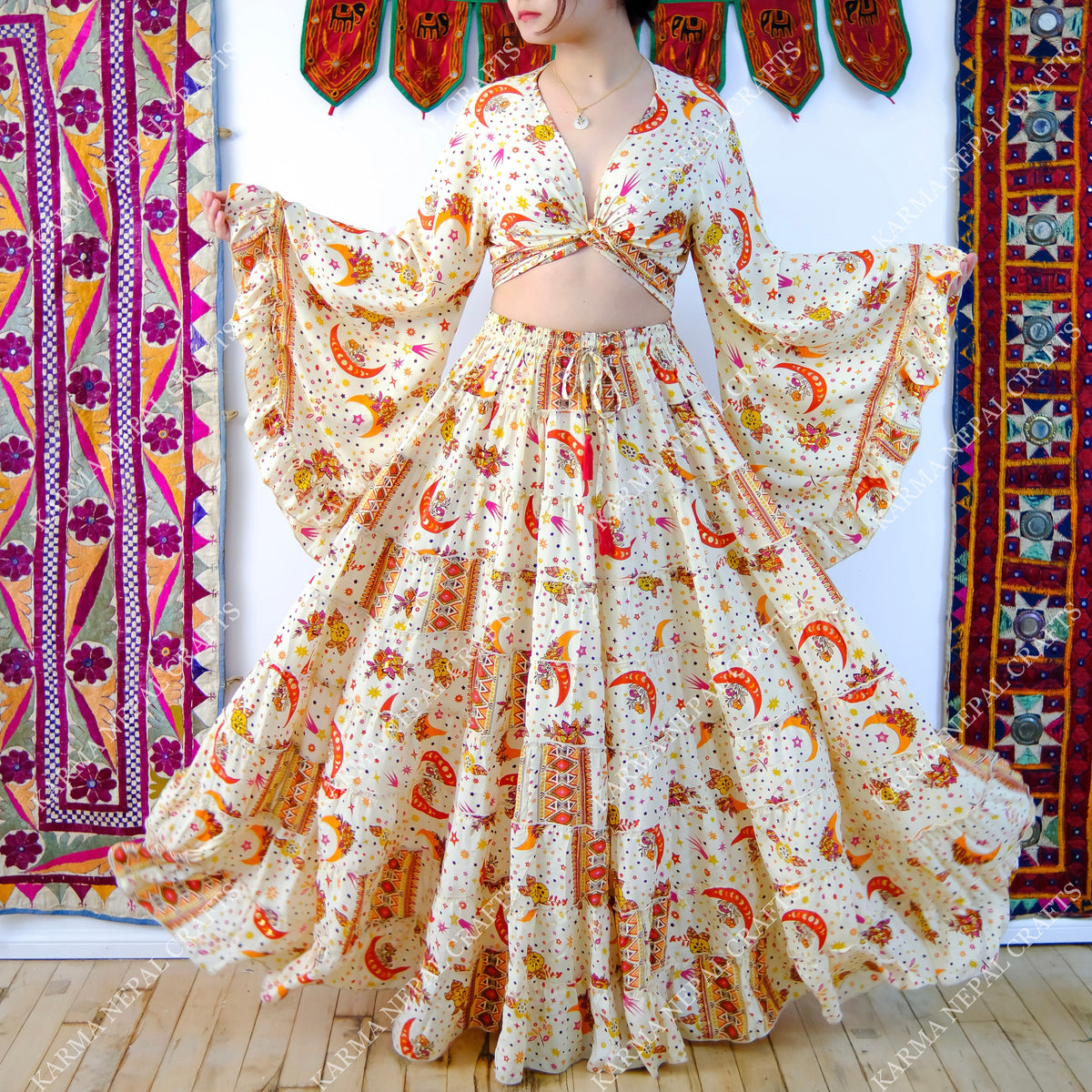 Stevie Inspired Flowy Tiered Skirt With Ruffle Top – karmanepalcrafts