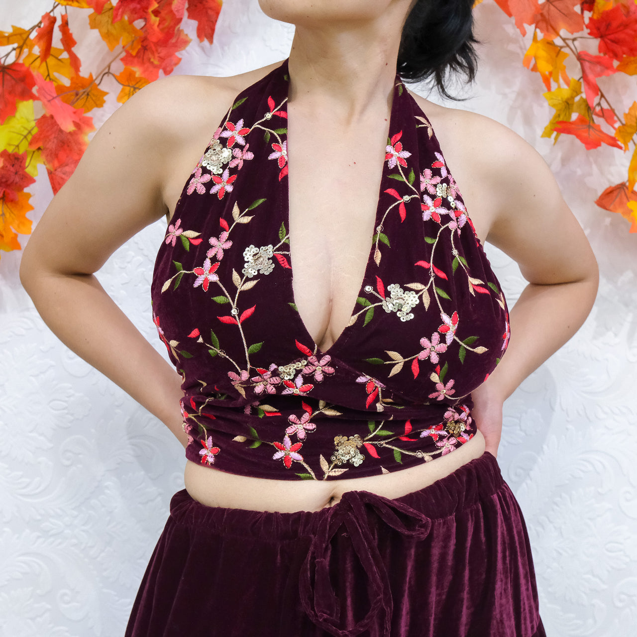 Hand Embroidery Velvet Halter Top – karmanepalcrafts