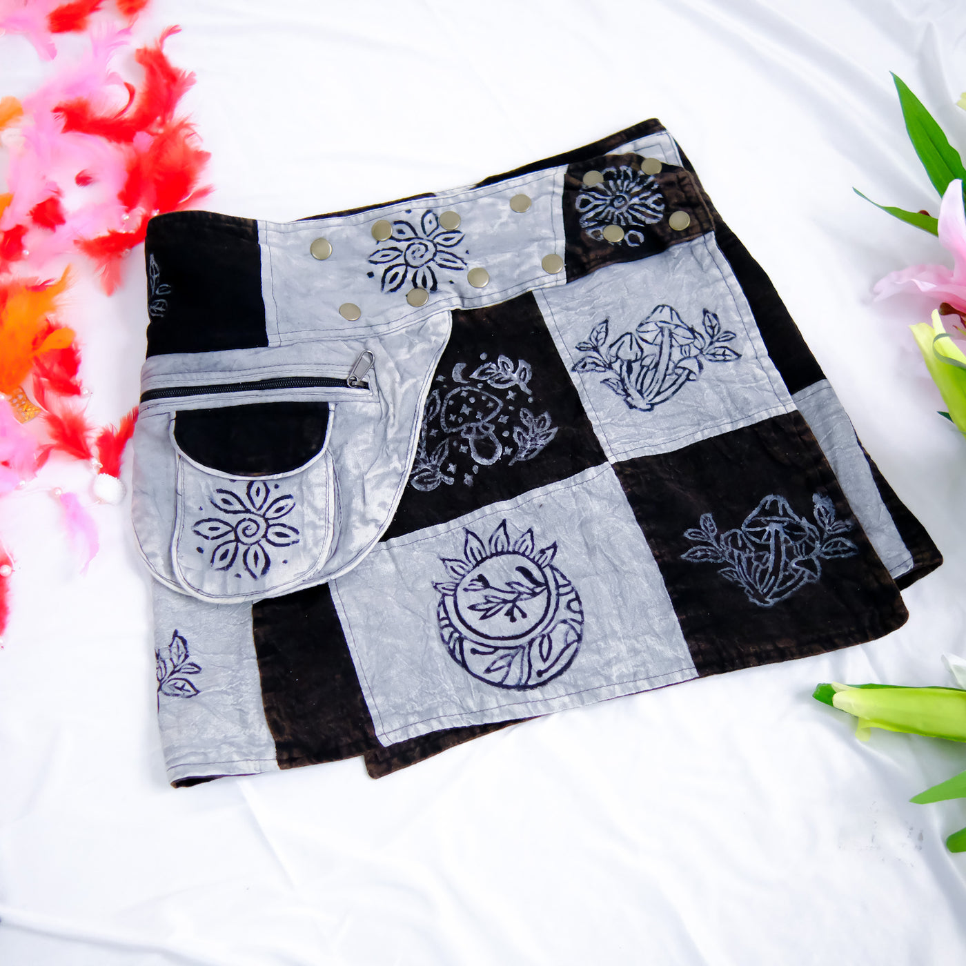 Short Patch Mini Skirt with Popper Button – karmanepalcrafts