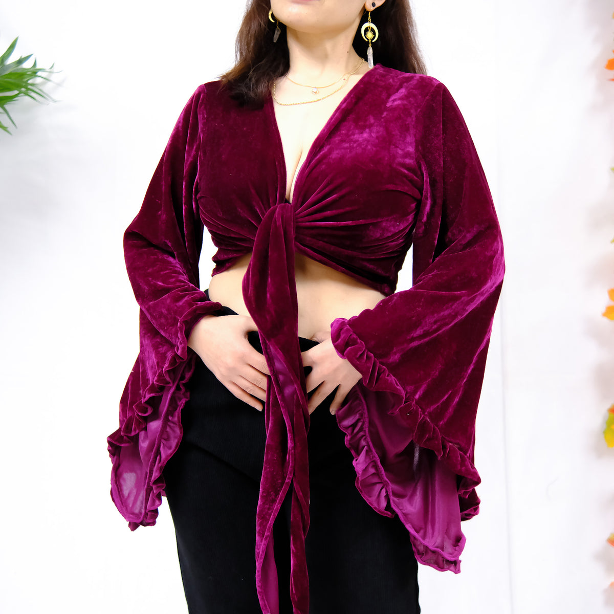 Velvet Boho Wrap Top with Ruffle Sleeve – karmanepalcrafts
