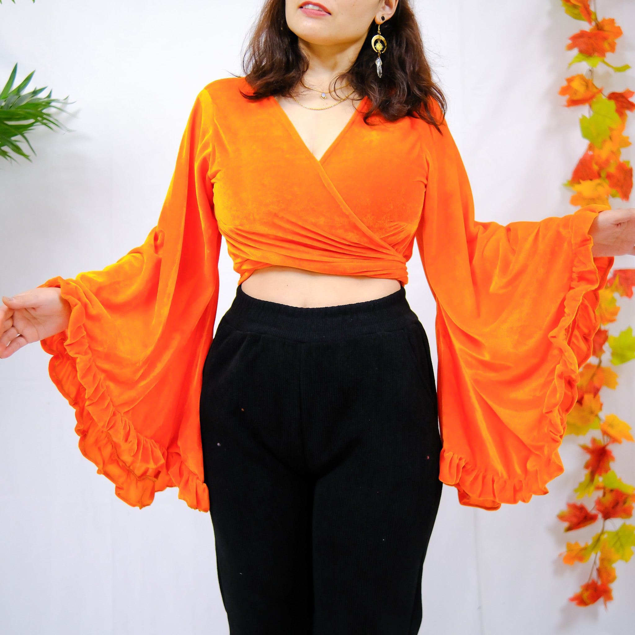 Velvet Boho Wrap Top with Ruffle Sleeve – karmanepalcrafts