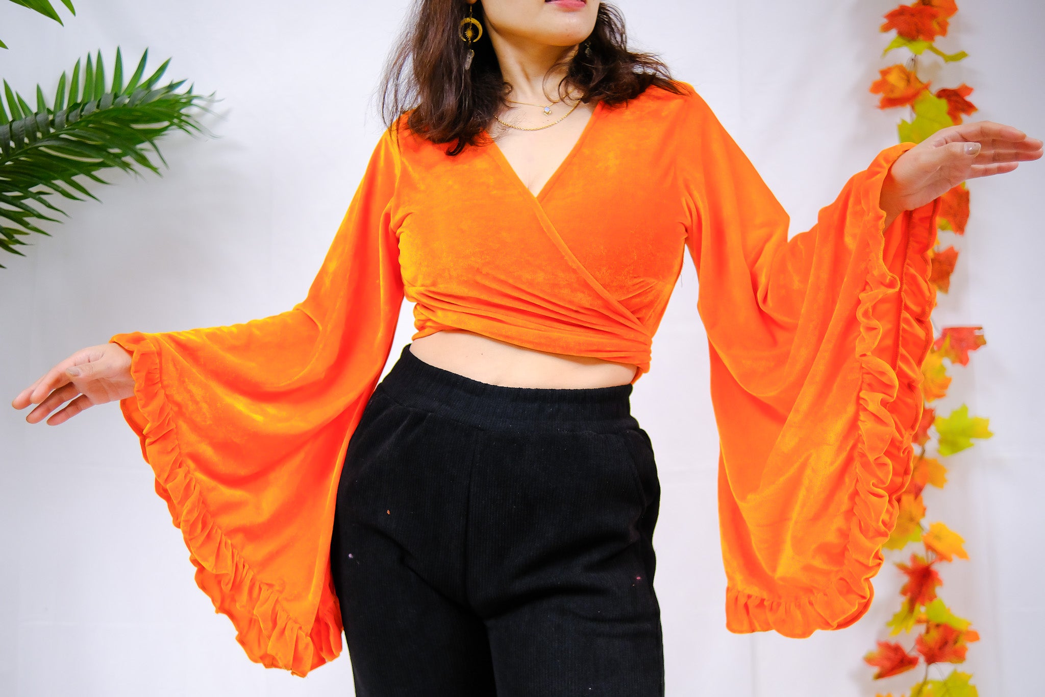 Velvet Boho Wrap Top with Ruffle Sleeve – karmanepalcrafts