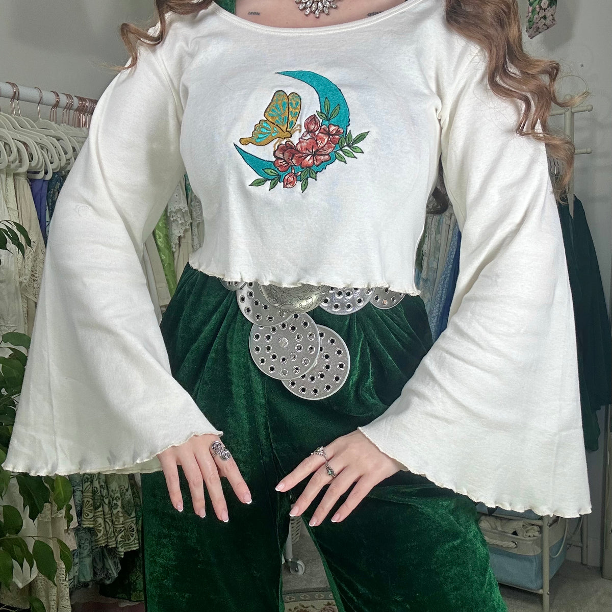 Whimsigoth Celestial Butterfly Hand Embroidered Sweater – karmanepalcrafts