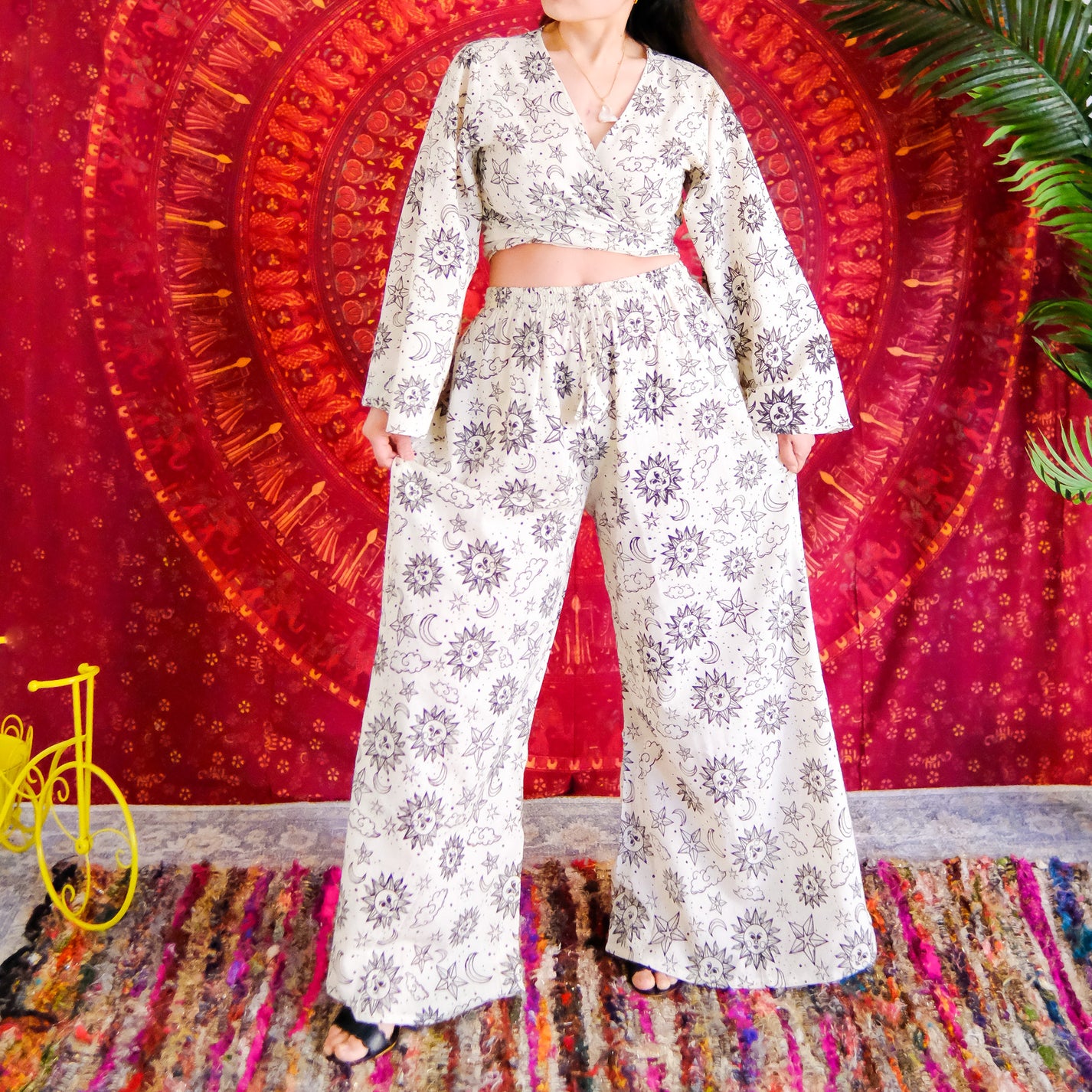 Sun/Moon Celestial Palazzo Pant with Flare Sleeve Top – karmanepalcrafts